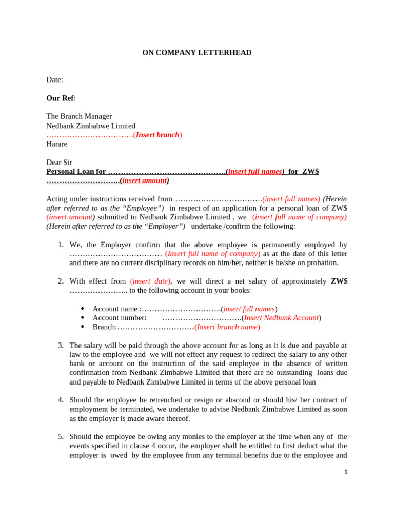 Letter of Undertaking by Employer | PDF | Employment | Salary