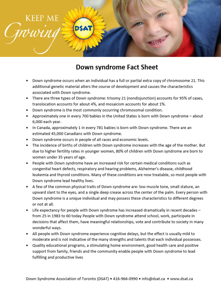 Down Syndrome Fact Sheet | PDF | Down Syndrome | Syndrome