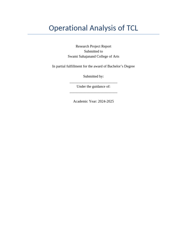 TCL Operational Analysis Report | PDF | Automation | Production And ...