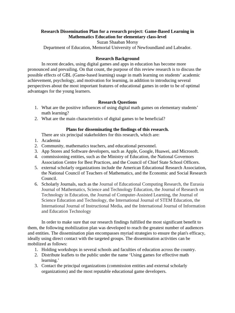 Research Mobilization Plan (Suzan Morsy) | PDF | Mathematics | Social Media