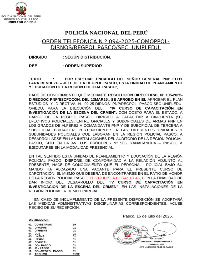 Ot. 094 - Escena Del Crimen 2025 | PDF | Cumplimiento de la ley ...