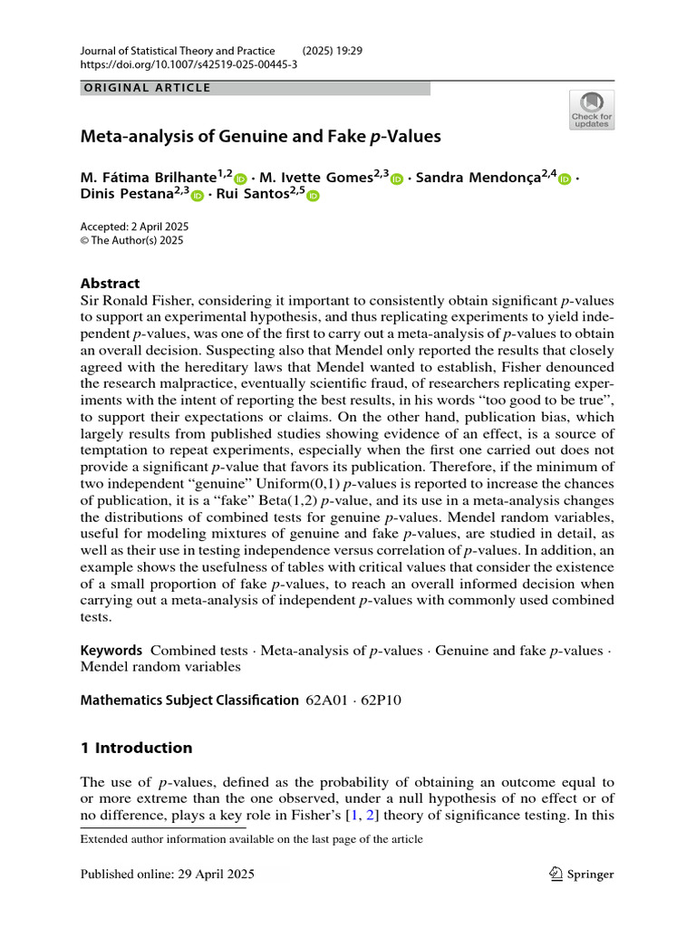 Meta-Analysis of Genuine and Fake P-Values | PDF | P Value ...