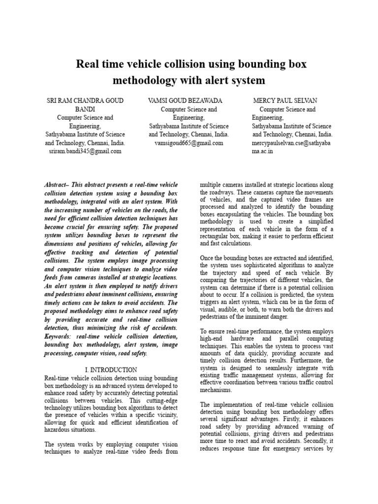 Real Time Vehicle Collision Using Bounding Box Methodology With Alert ...