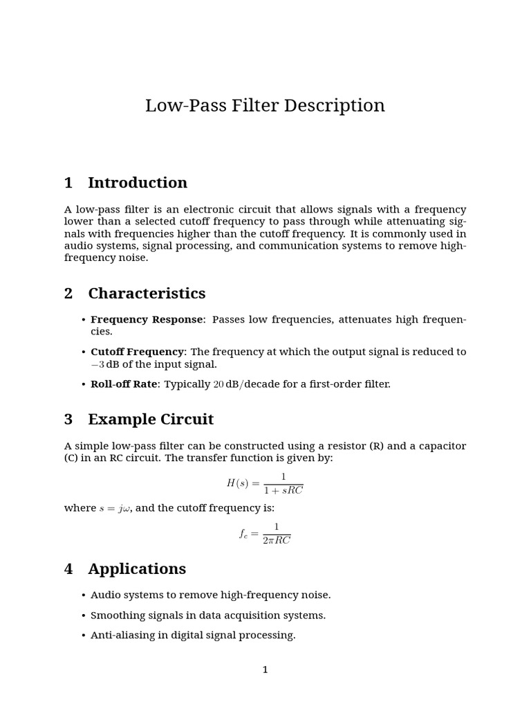 Low-Pass Filter Characteristics Explained | PDF
