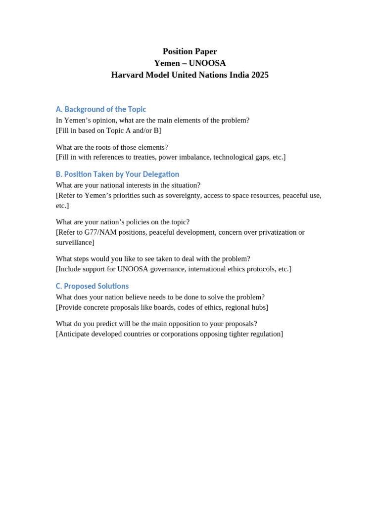 Yemen UNOOSA Position Paper Template | PDF