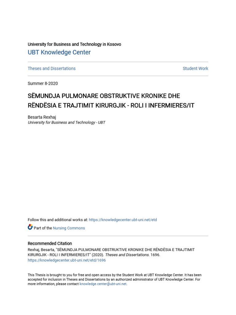 Sëmundja Pulmonare Obstruktive Kronike Dhe Rëndësia e Trajtimit | PDF