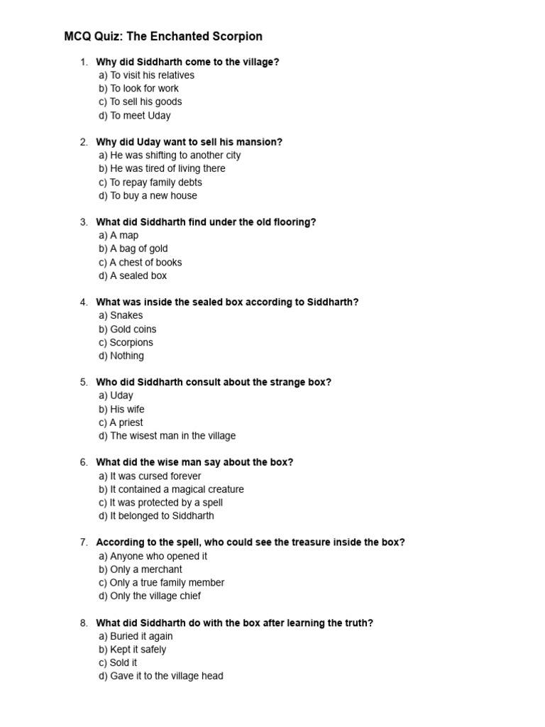 Enchanted Scorpion Quiz Answers | PDF