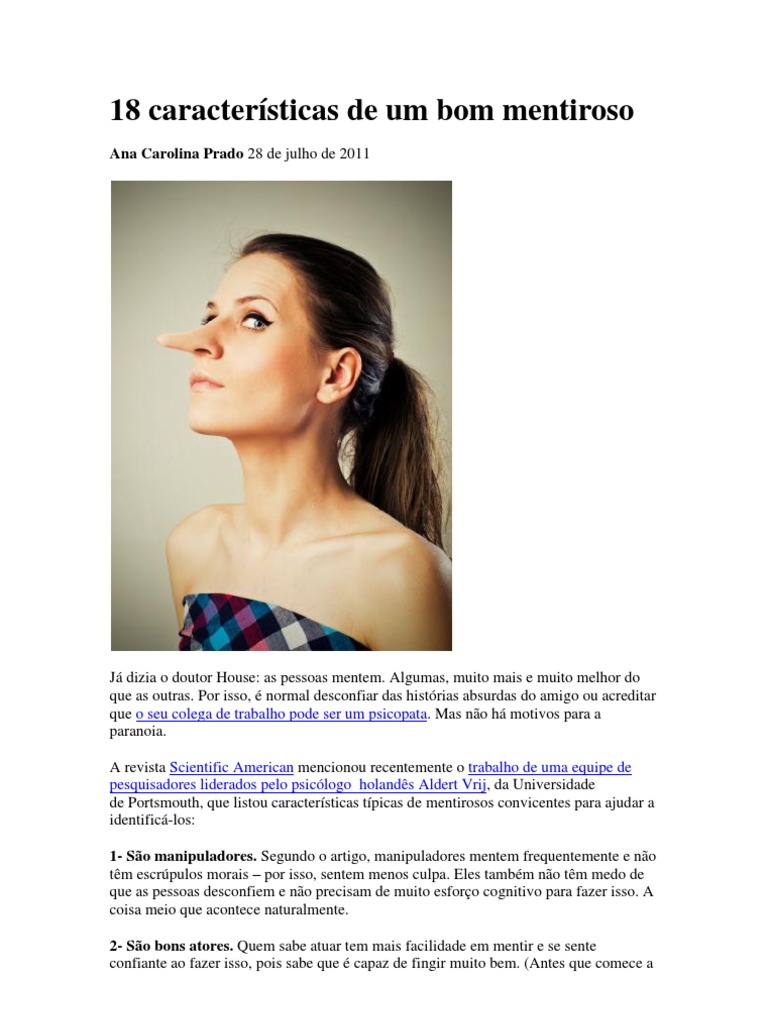 18 Características de Um Bom Mentiroso | PDF | Mentira | Pensamento