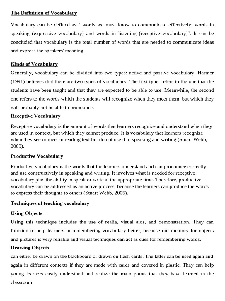 The Definition of Vocabulary | PDF | Vocabulary | Cognition