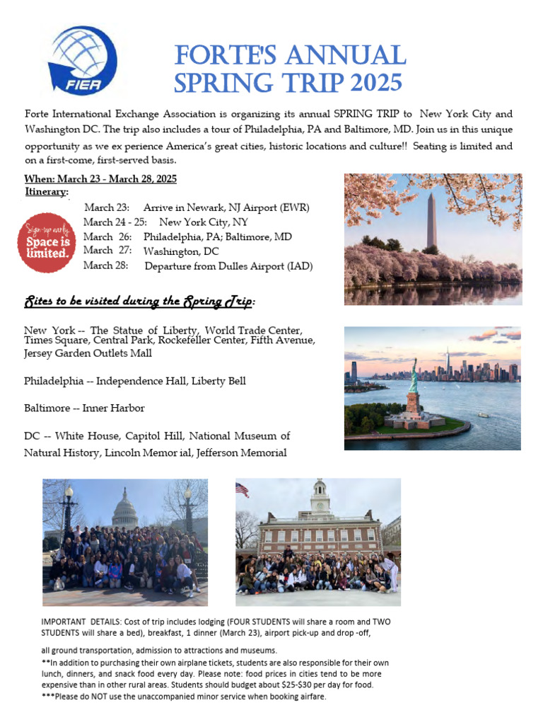 Spring Trip Flyer 2025 | PDF | New York City | Philadelphia