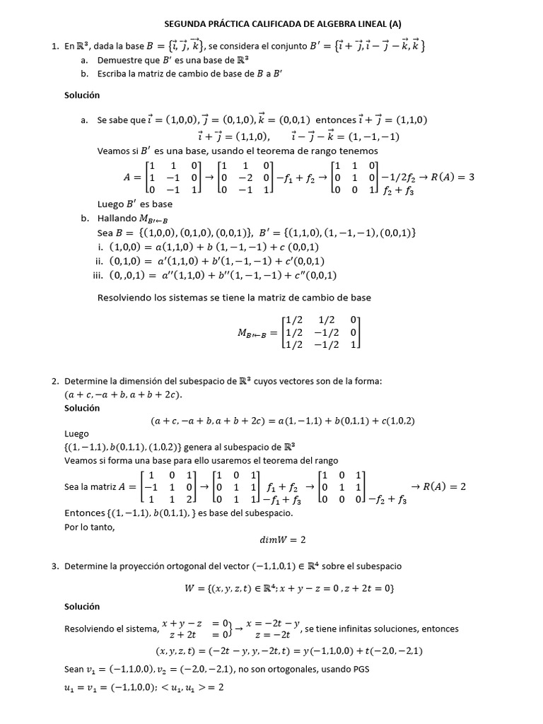 Práctica de Álgebra Lineal: Bases y Proyecciones | PDF | Base (álgebra ...