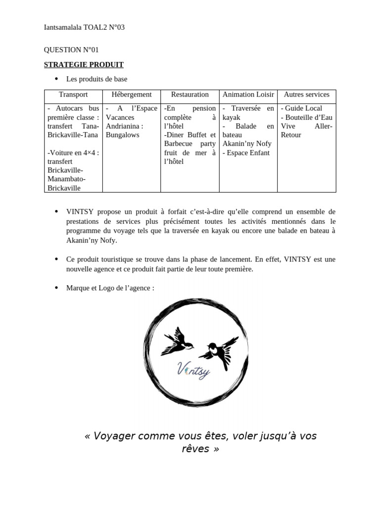 Stratégie Touristique VINTSY à Manambato | PDF