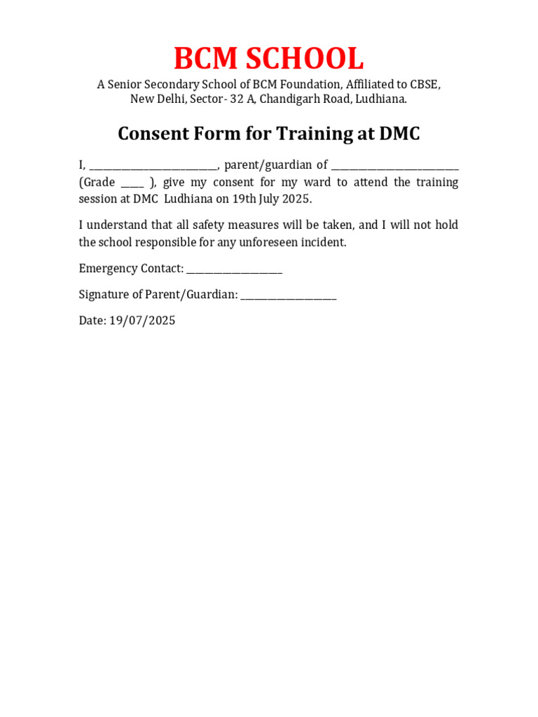 Consent Form DMC Training BCM | PDF