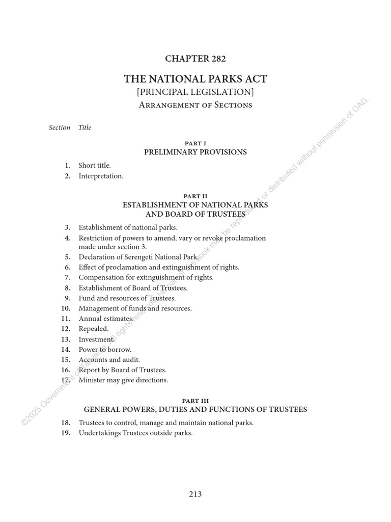Cap. 282 National Parks Act, R.E 2023 - MD, Mendez | PDF | Loans