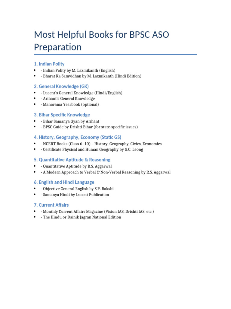 Essential Books for BPSC ASO Prep | PDF