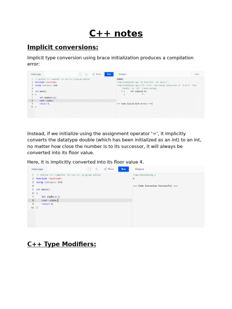 C++ Notes: Implicit Conversions | PDF