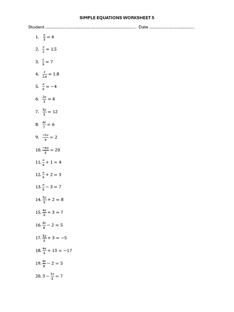 Simple Equations Worksheet for Grade 4 | PDF