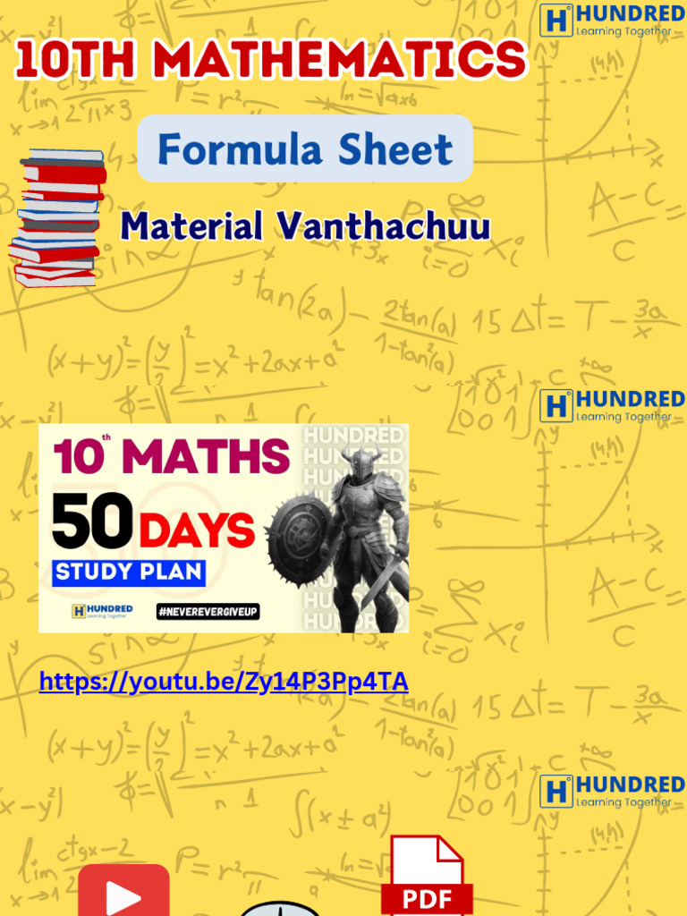 10th Grade Mathematics Formula Sheet | PDF | Geometry | Algebra