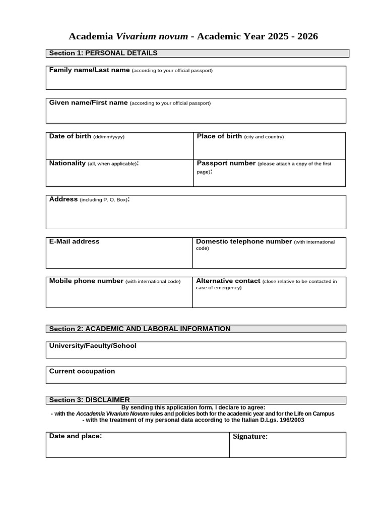AVN - Application Form - 2025-2026 | PDF