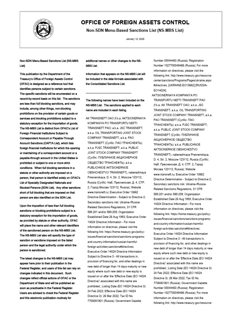Mbs List | PDF | Office Of Foreign Assets Control | Economies