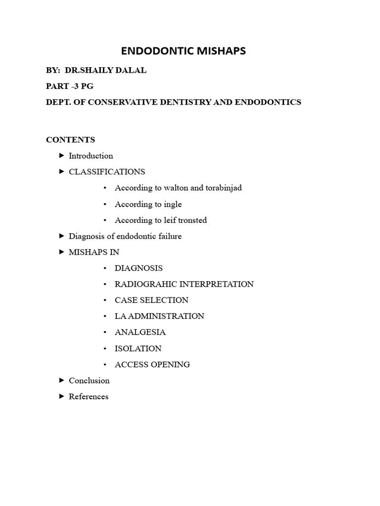 Endodontic Mishaps | PDF | Dentistry Branches | Medical Specialties