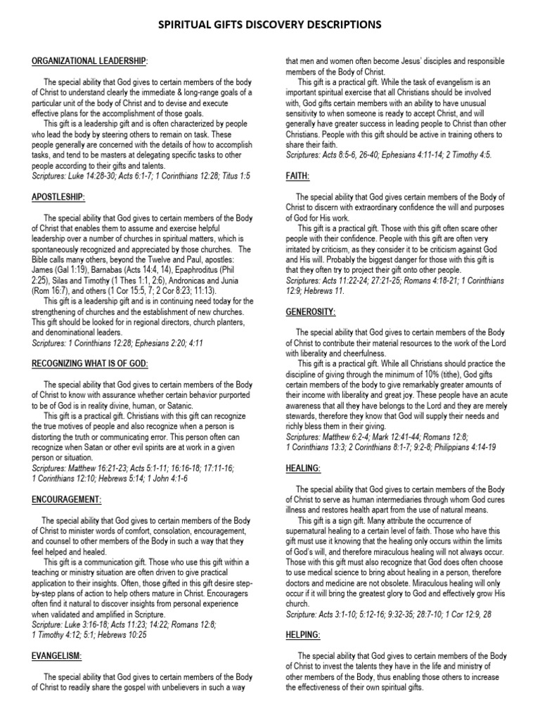 Spiritual Gifts Overview and Descriptions | PDF | Jesus | Faith Healing