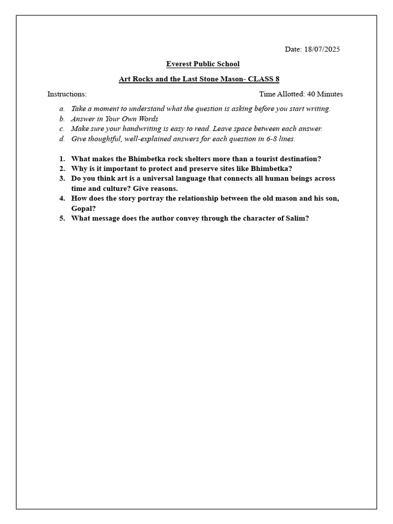 Class 8 Worksheet 1 | PDF