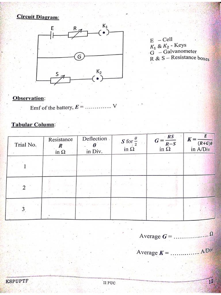 Experiment - Figure of Merit of Galvanometer | PDF