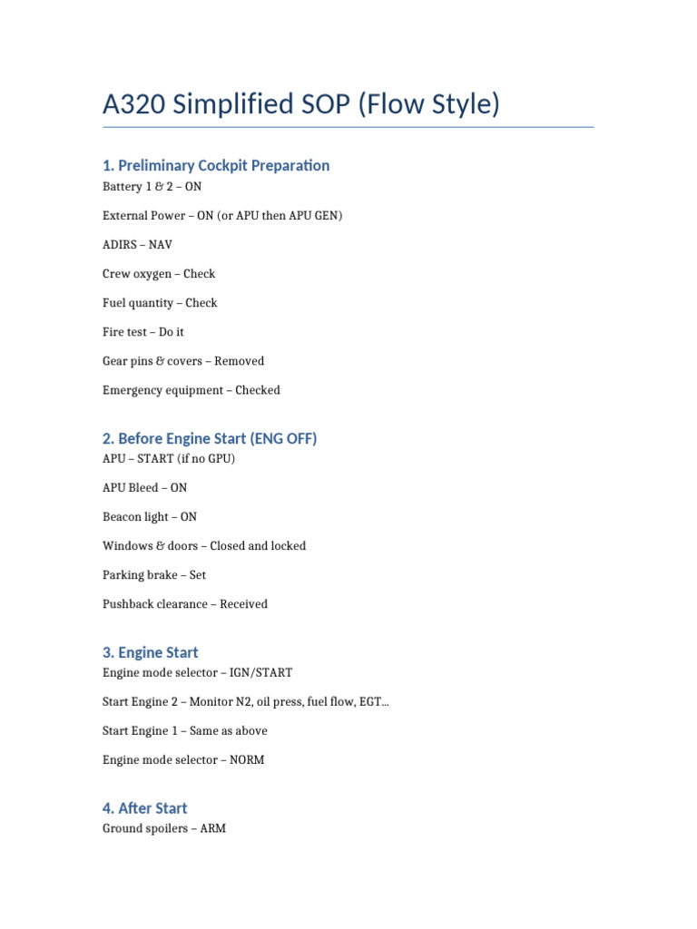 A320 Simplified SOP | PDF