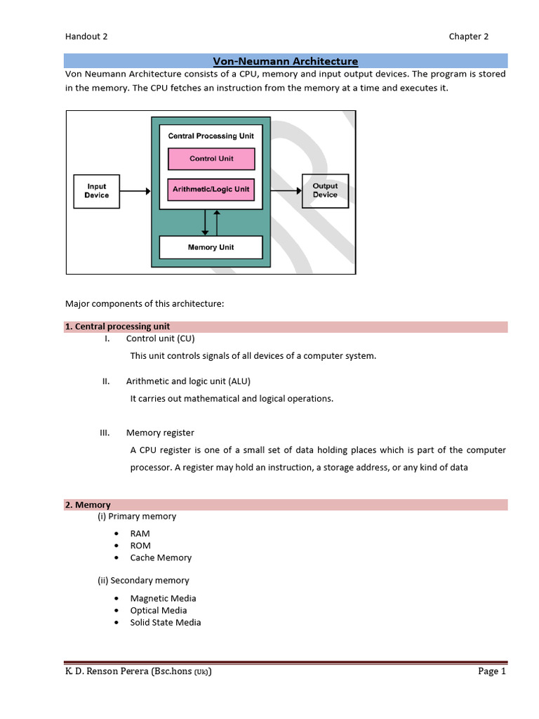 Chapter 02 Von Neumann Architecture Handout 2 | PDF | Central Processing Unit | Computer Data ...