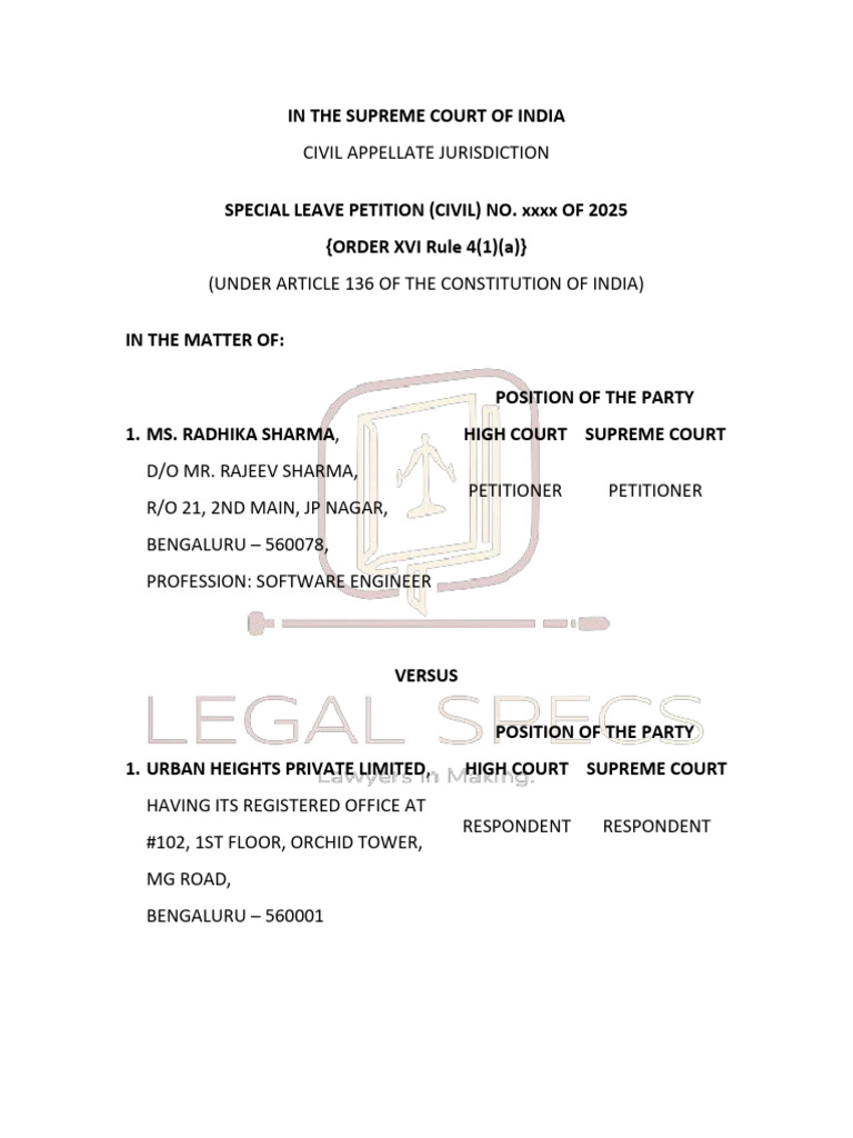 Special Leave Petition For Civil Drafting - 1 | PDF | Judgment (Law ...