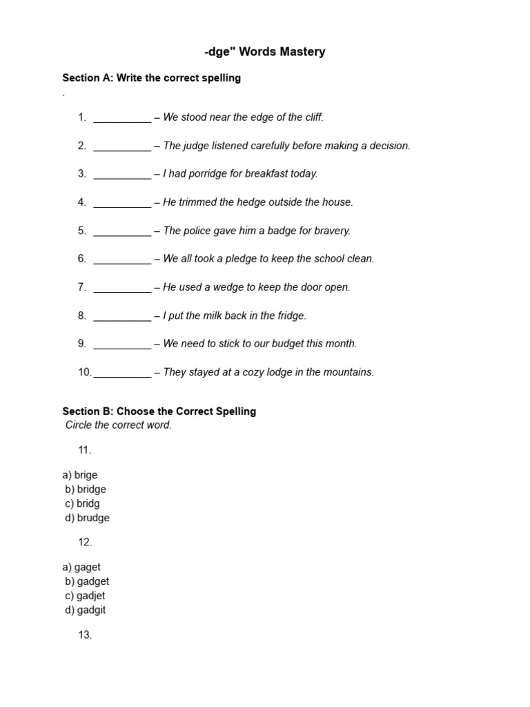 Mastering DGE Words Worksheets | PDF