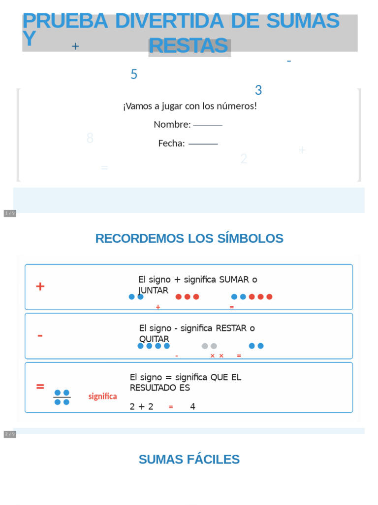 Prueba Divertida de Sumas y Restas | PDF | Matemáticas