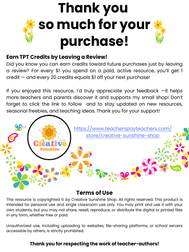 Earn TPT Credits by Leaving A Review!: Terms of Use | PDF