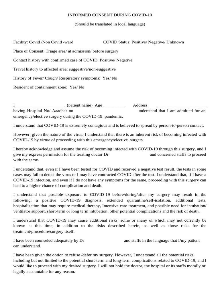 Informed Consent During Covid Master | PDF | Infection | Surgery