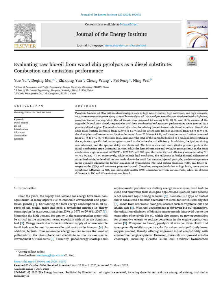 Bio-Oil as Diesel Substitute: Emissions Study | PDF | Combustion | Ester