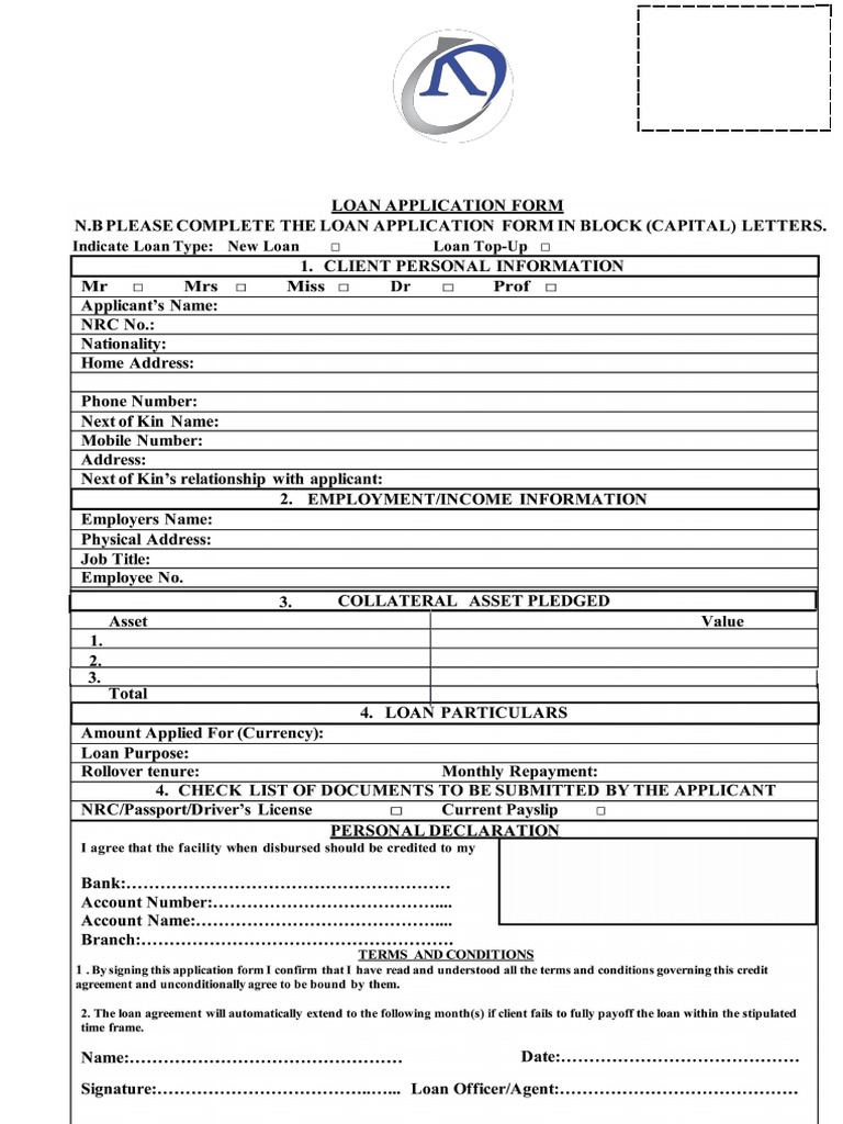 Loan Application Form-Zambia-New | PDF | Loans | Microfinance