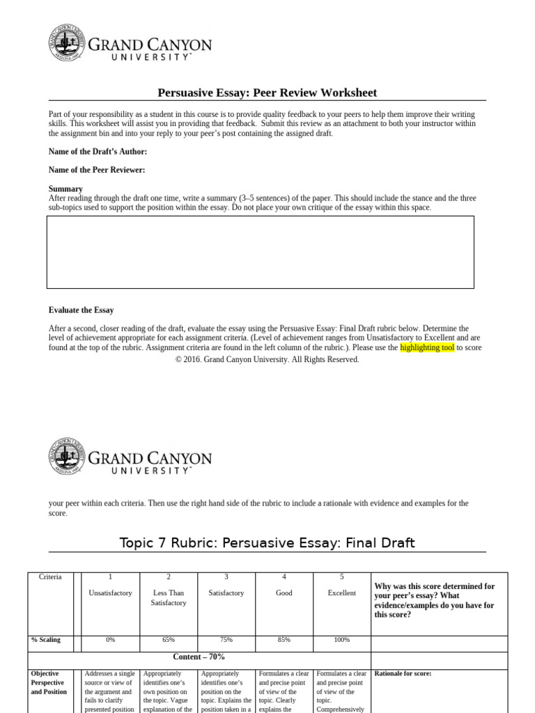 Persuasive Essay Peer Review Guide | PDF | Argument | Peer Review