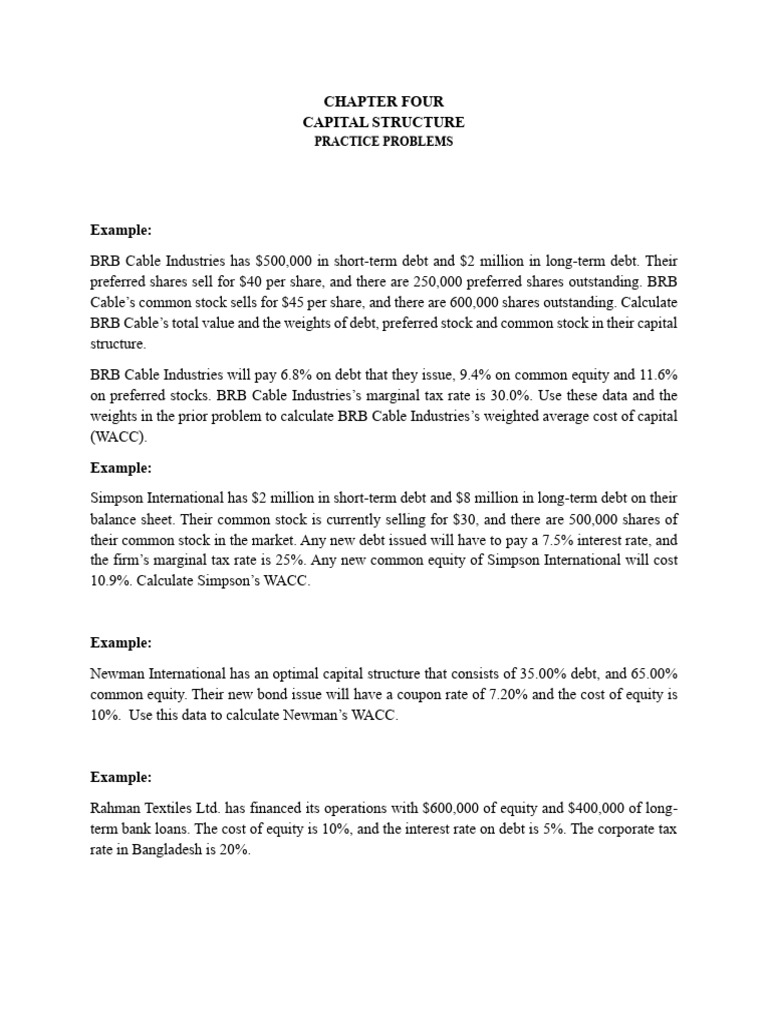 Ch4 Capital Structure Practice Problems (POF) | PDF | Cost Of Capital | Capital Structure