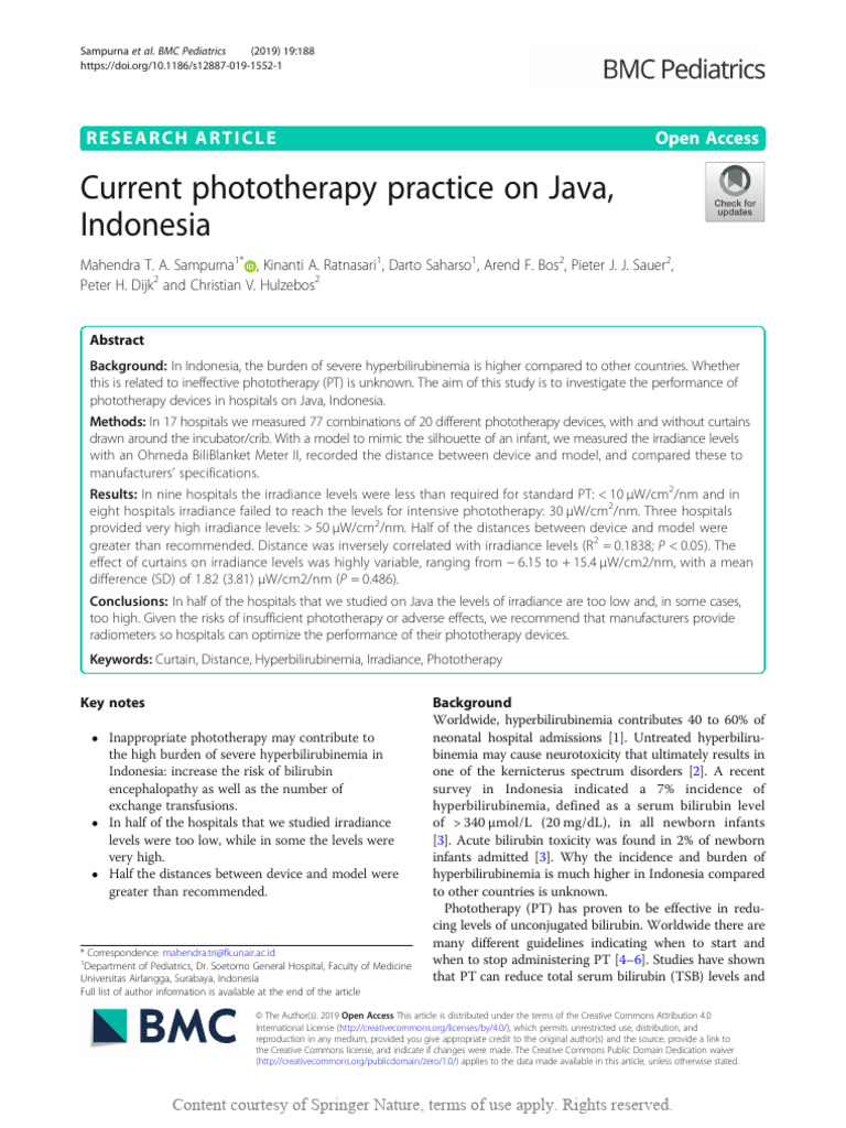 Current Phototherapy Practice On Java Indonesia | PDF | Neonatal Intensive Care Unit | Light ...