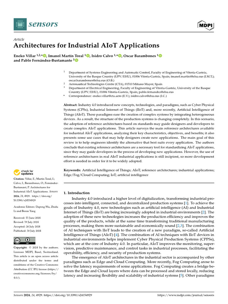 Villar 2024 Architectures For Industrial AIoT Applications | PDF | Internet Of Things | Cloud ...