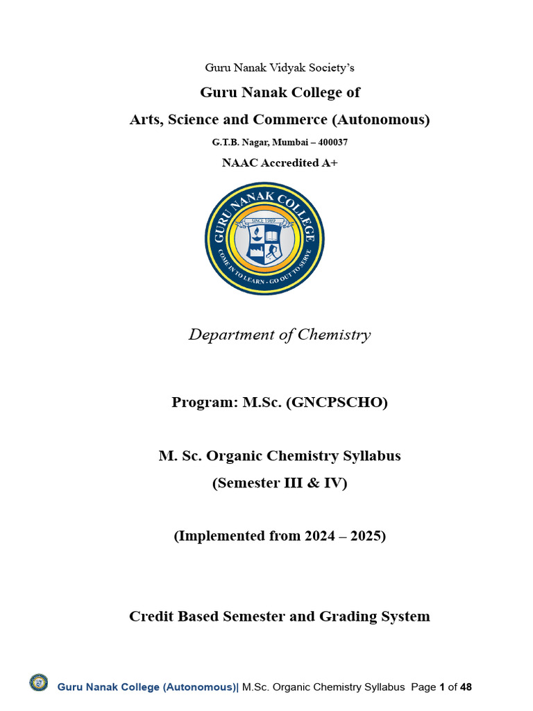 M.sc. Organic Part-II (SEM III & IV) Syllabus 2025-26 | PDF | Alkene ...