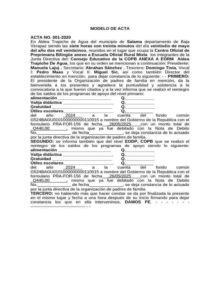 Modelos de Actas Reintegro 2025 | PDF