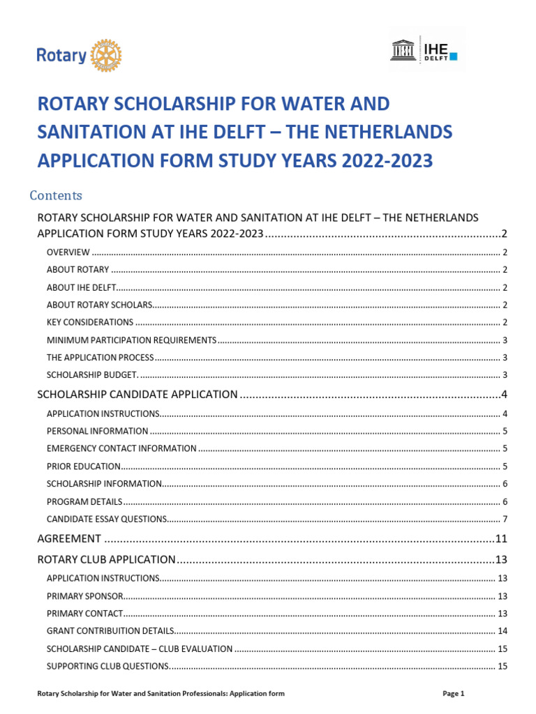 2022-2023 Rotary Scholarship For Water and Sanitation Professionals at ...