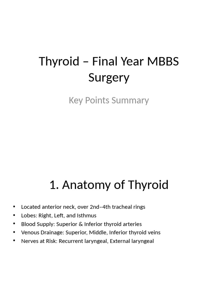 Thyroid Surgery Overview for MBBS | PDF