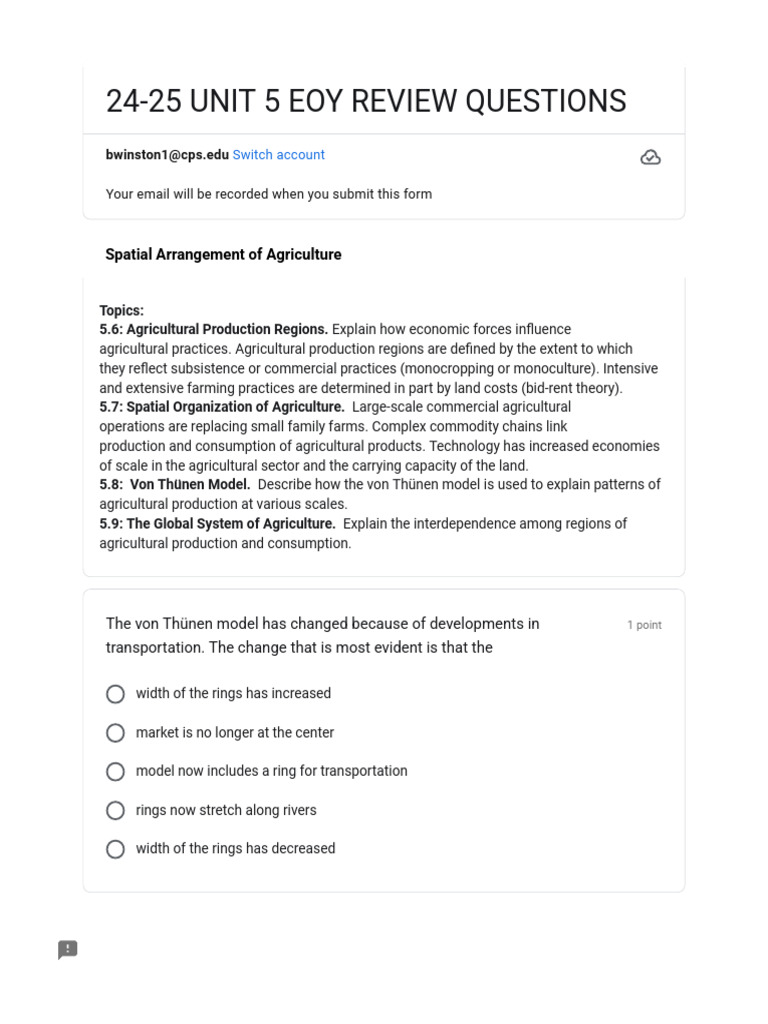 24-25 Unit 5 Eoy Review Questions 3 | PDF | Agriculture | Intensive Farming