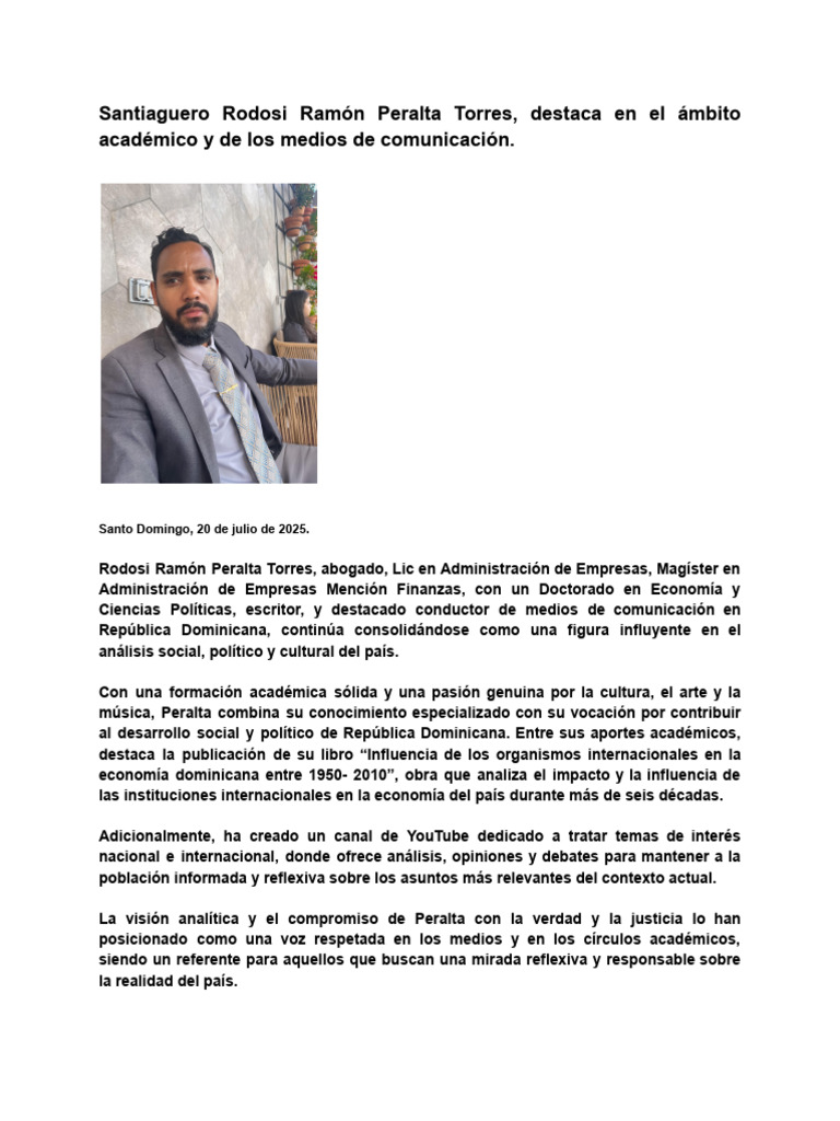 Rodosi Ramón Peralta Torres, Destaca en El Ámbito Académico y de Los ...