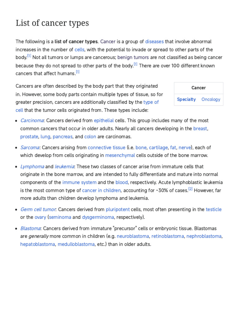 List of Cancer Types - Wikipedia | PDF | Cancer | Lymphoma