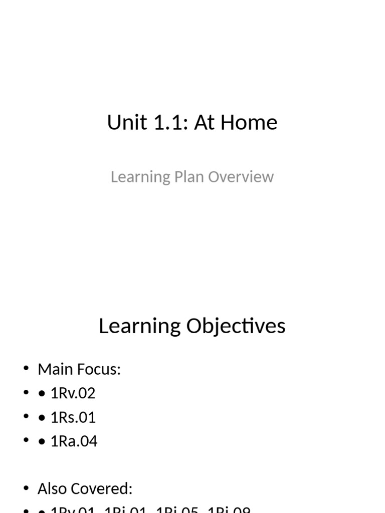 Unit 1.1 at Home Learning Plan | PDF