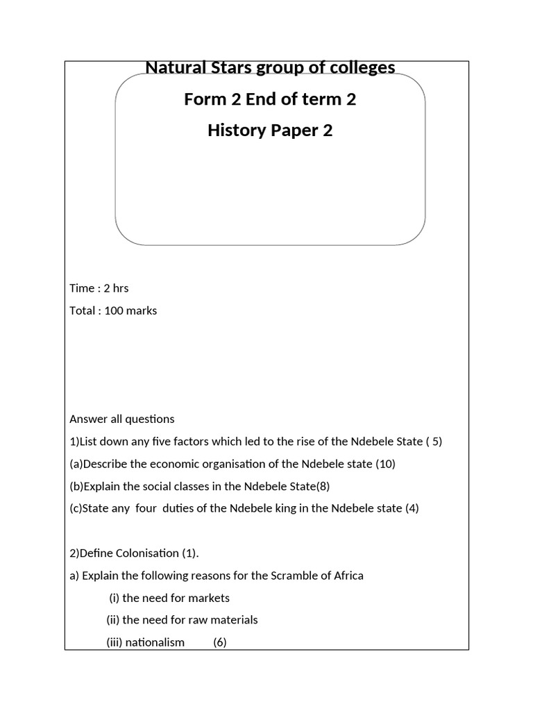 HISTORY Form 2 (Substitute Paper) | PDF